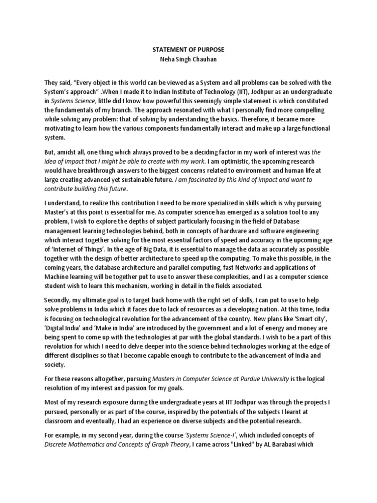 Statement of Purpose-Purdue University | PDF | Machine Learning ...