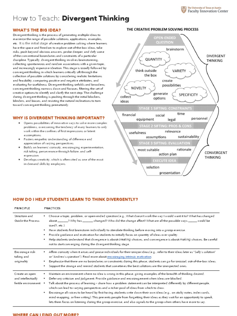 Teaching Divergent Thinking Skills | PDF | Creativity | Brainstorming