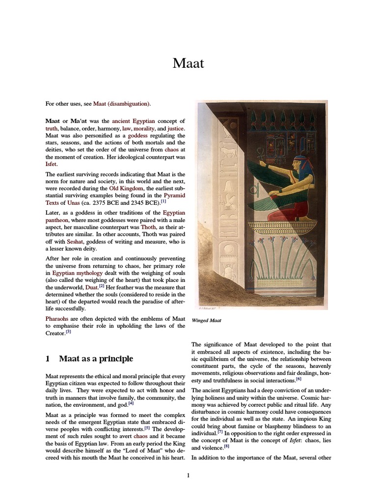 Ancient Egyptian Concept of Truth, Order, and Justice Personified as ...