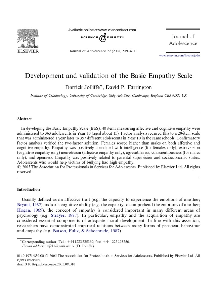 Basic Empathy Scale | PDF | Sympathy | Empathy
