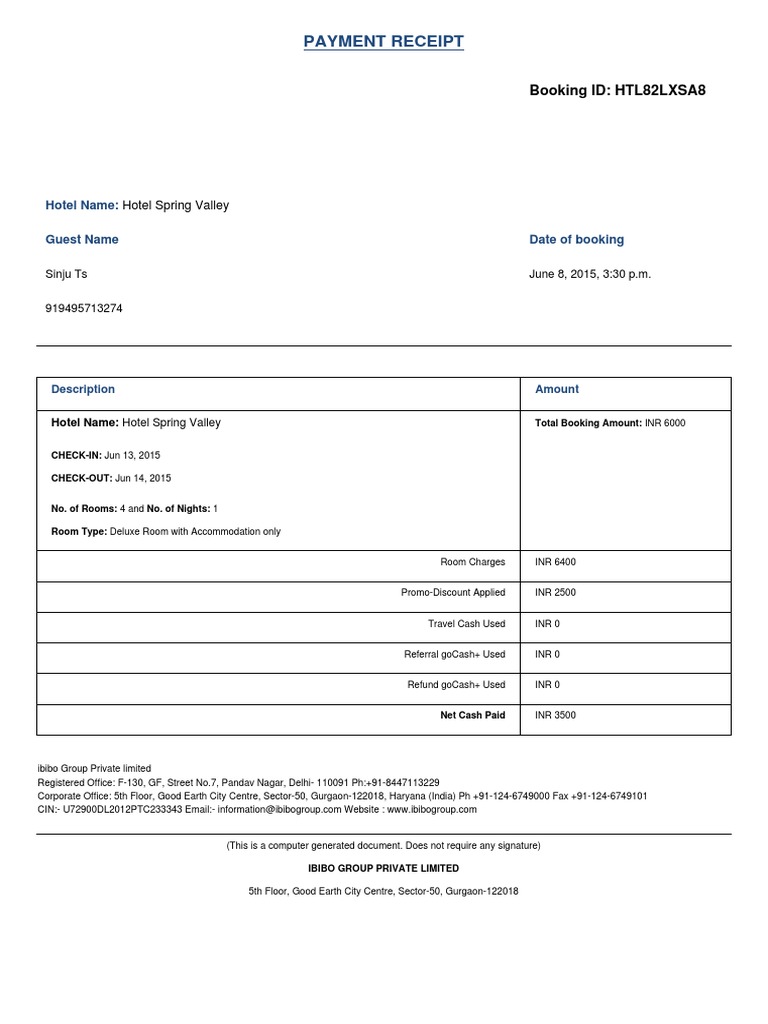 Hotel Bill Receipt | PDF