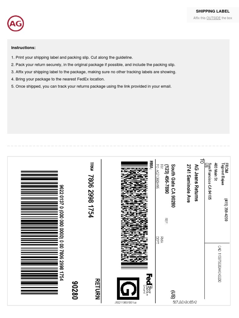 Shipping Label: Affix This OUTSIDE The Box | PDF