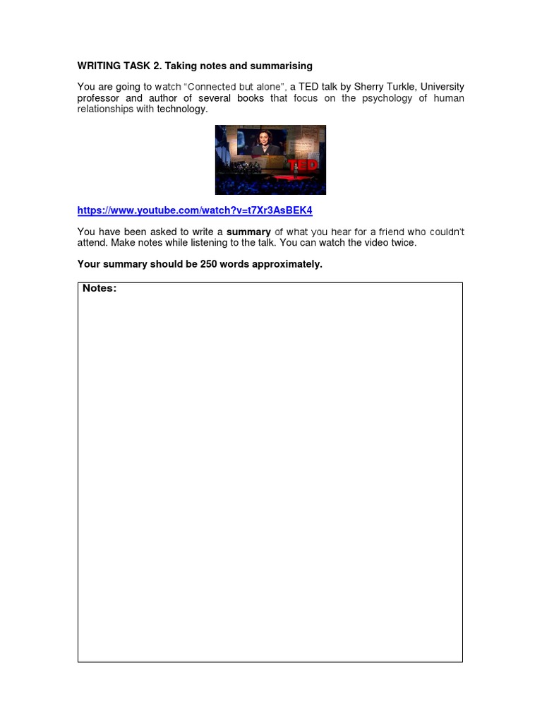TED Talk Summary: "Connected but Alone" | PDF