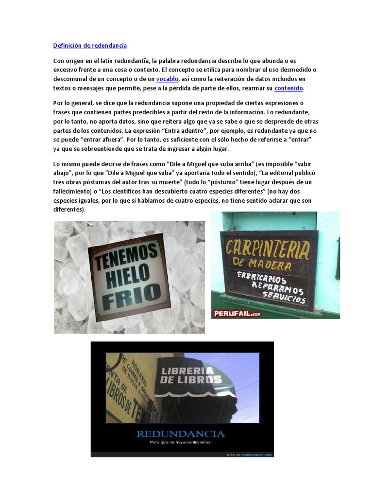 Definición y ejemplos de redundancia | PDF