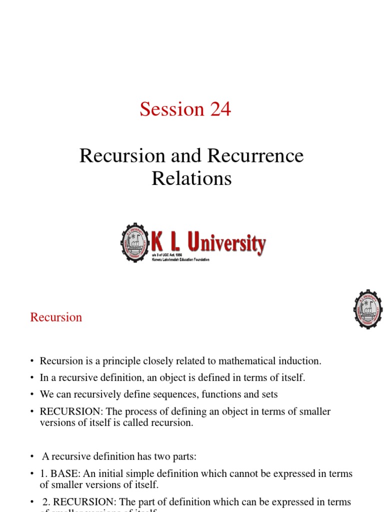 Session 24: Recursion and Recurrence Relations | PDF | Recursion | Recurrence Relation