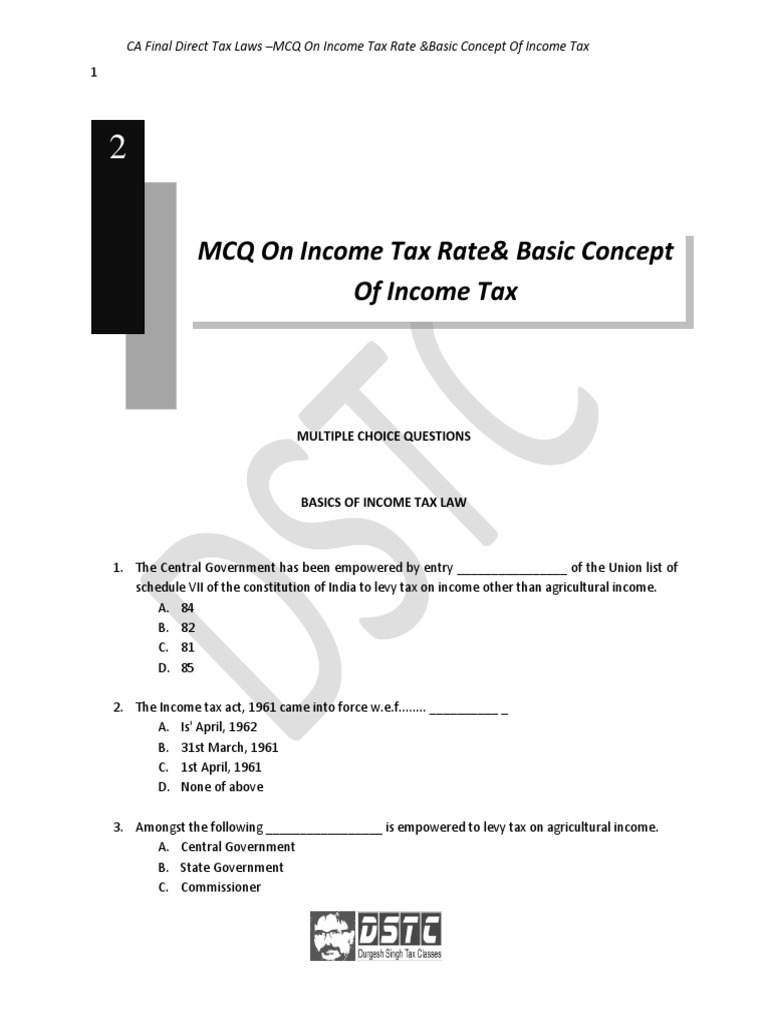 Chapter 1 MCQs On Income Tax Rates and Basic Concept of Income Tax ...