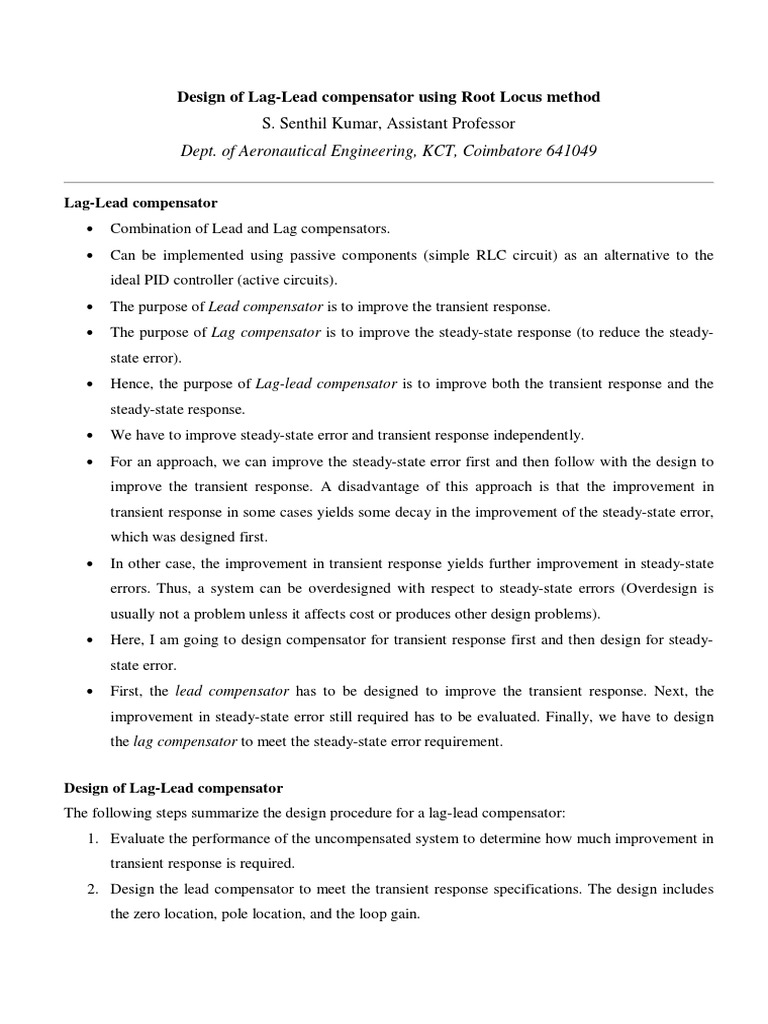 Design of Lag Lead Compensator | PDF | Applied Mathematics | Electrical ...