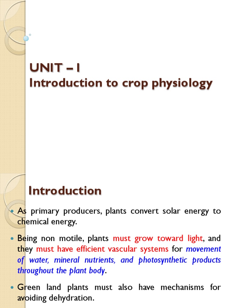 Crop Physiology - Unit 1 | PDF | Plant Physiology | Osmosis