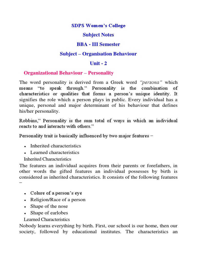 SDPS Women's College Subject Notes BBA - III Semester Subject ...