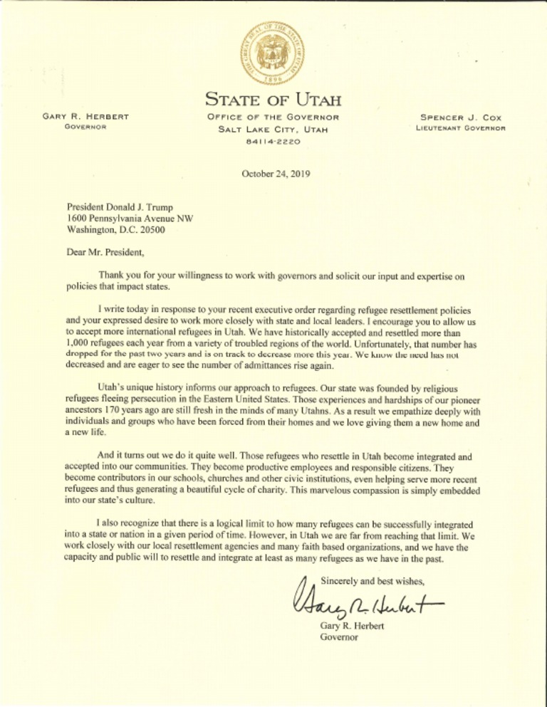 Trump, President Refugee Letter