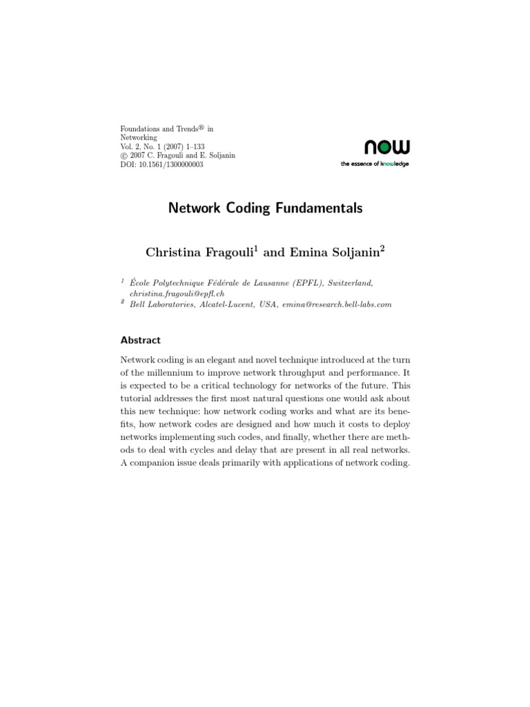 Network Coding Fundamentals by Christina Gragouli and Emina Soljanin | Download Free PDF ...