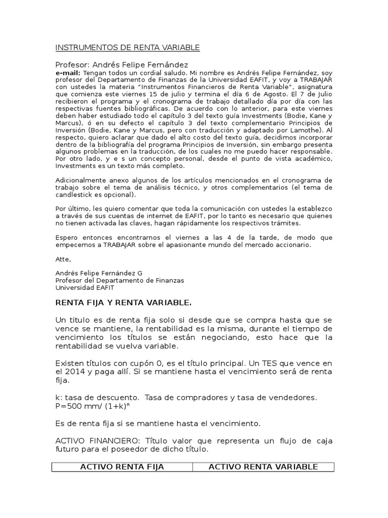 Cuaderno de Instrumentos de Renta Variable | PDF | Tendencia del ...