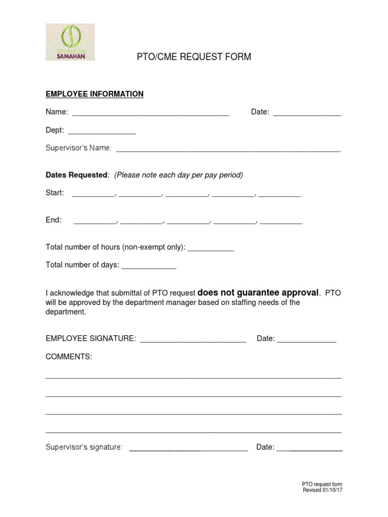 PTO Request Form Template | PDF