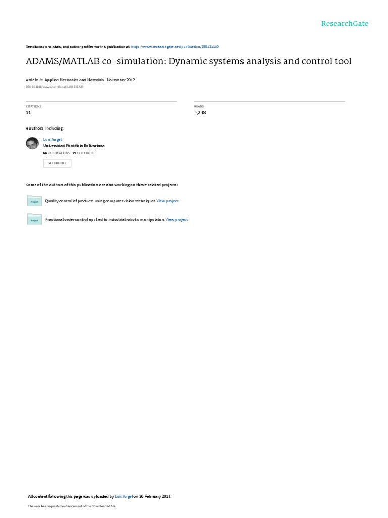 ADAMS/MATLAB Co Simulation | PDF | Kinematics | Simulation