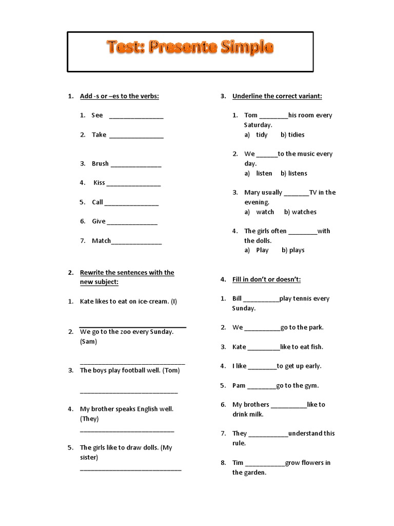 Add - S or - Es To The Verbs: 3. Underline The Correct Variant | PDF