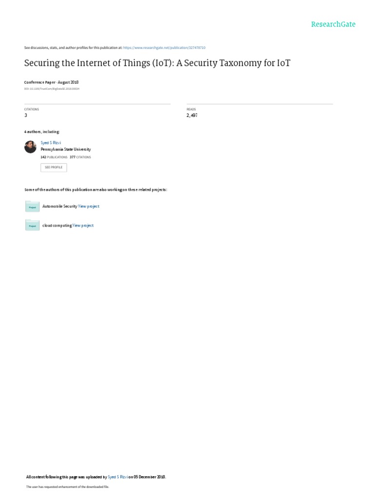 Securing The Internet of Things (Iot) : A Security Taxonomy For Iot ...
