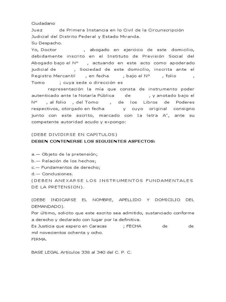 Libelo de Demanda Demandante Es Persona Jurídica | PDF