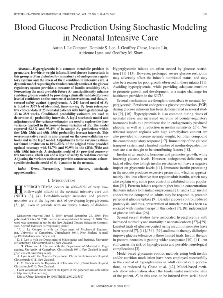 Blood Glucose Prediction Using Stochastic Modeling in Neonatal Intensive Care-ECg | PDF ...