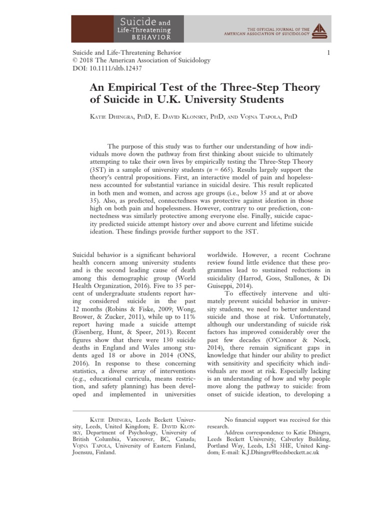 An Empirical Test of The Three-Step Theory of Suicide in U.K ...
