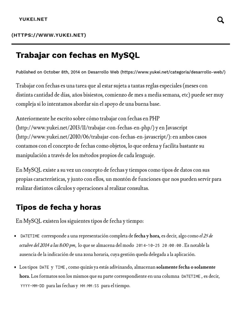 Fechas y Tiempos en MySQL | PDF | Lenguaje de programación | Red mundial