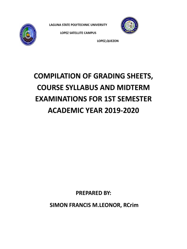Compilation of Grading Sheets, Course Syllabus and Midterm Examinations ...