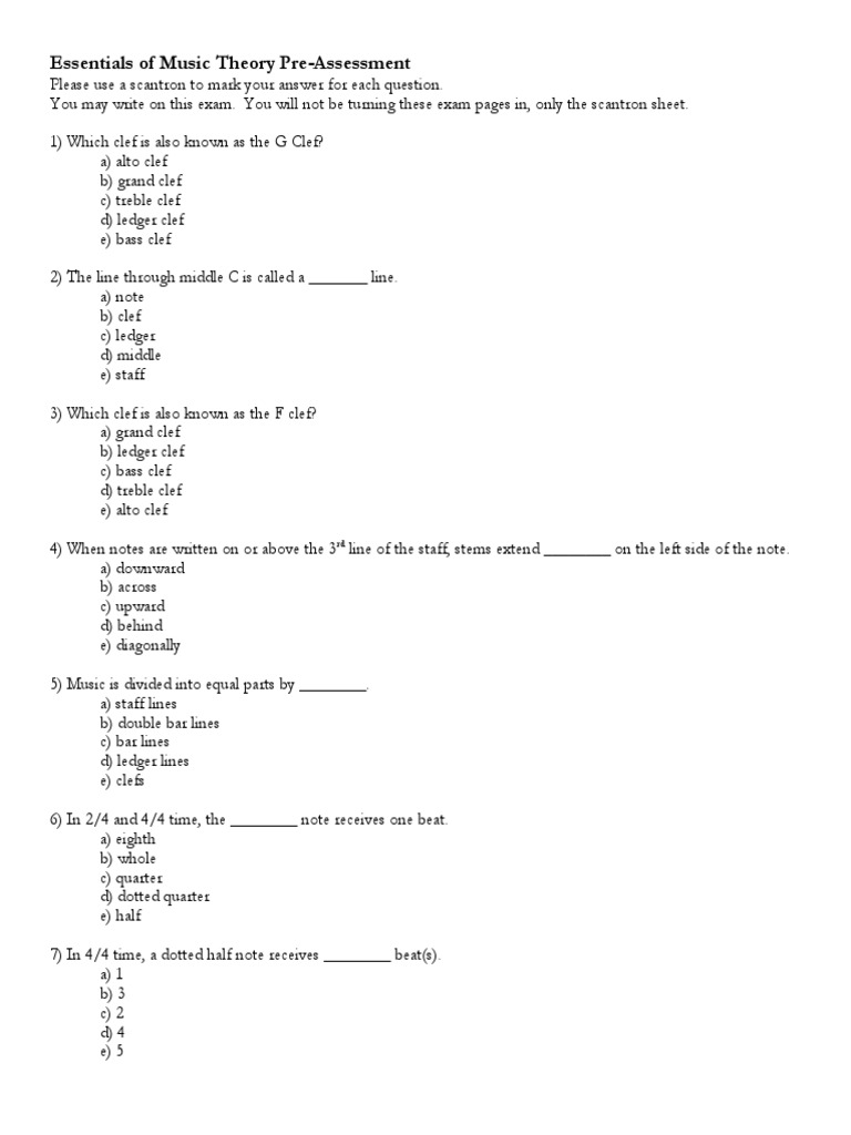 AP Music Theory Pre-Assessment | PDF | Minor Scale | Melody