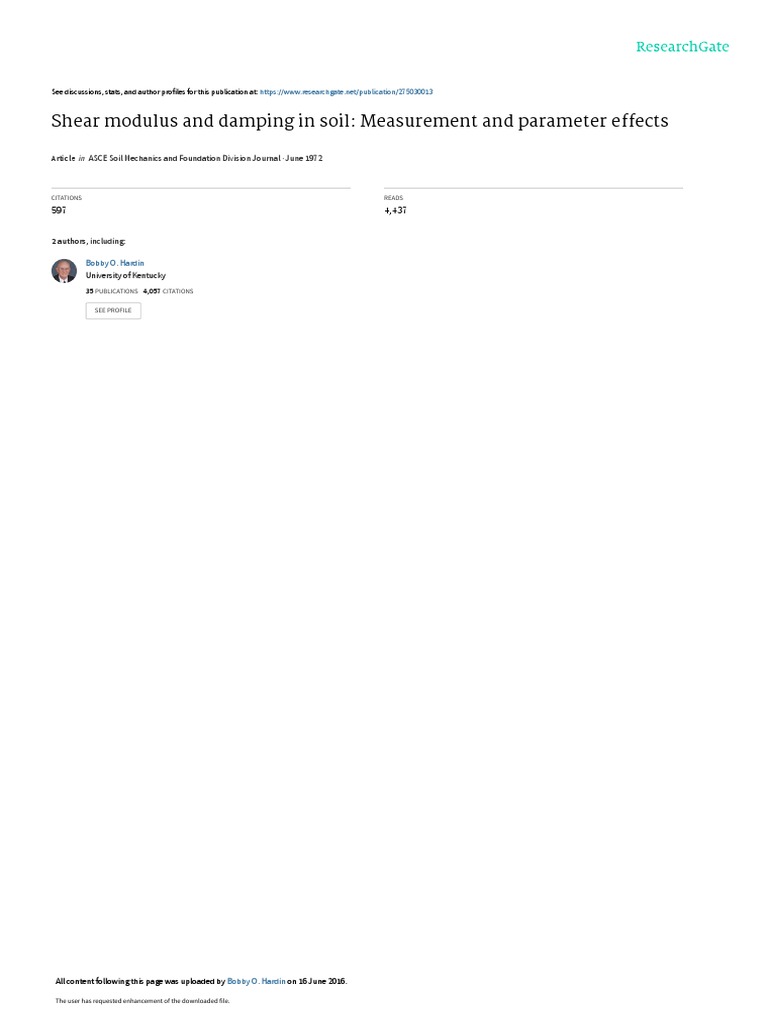 Shear Modulus and Damping in Soil: Measurement and Parameter Effects | PDF
