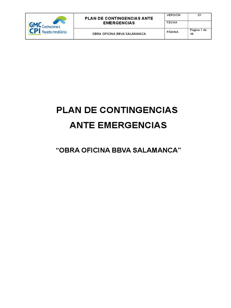 Plan de Contingencias Ante Emergencias - Oficina Bbva Salamanca | PDF | Ambulancia | Bombero