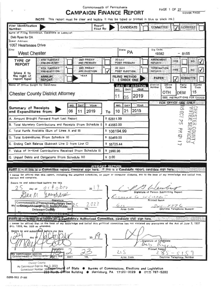 Deb Ryan Campaign Finance Report | PDF | Written Communication | Government