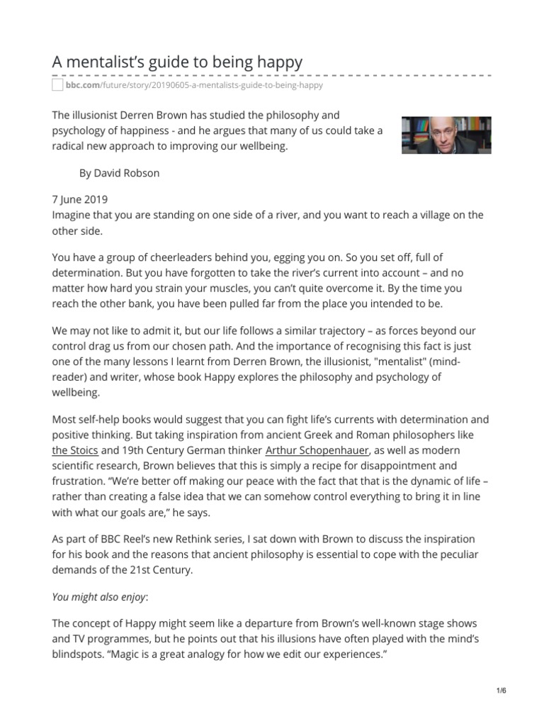 A Mentalists Guide To Being Happy | PDF | Stoicism | Narrative