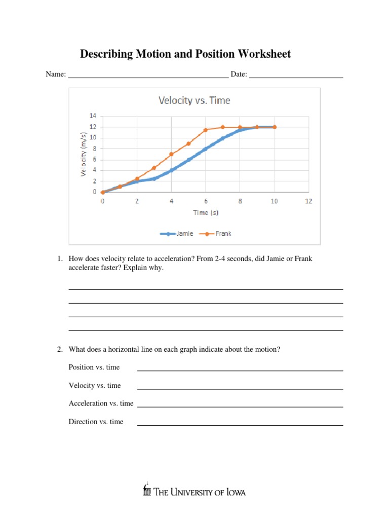 Describing Motion and Position Worksheet | PDF | Sports & Recreation ...