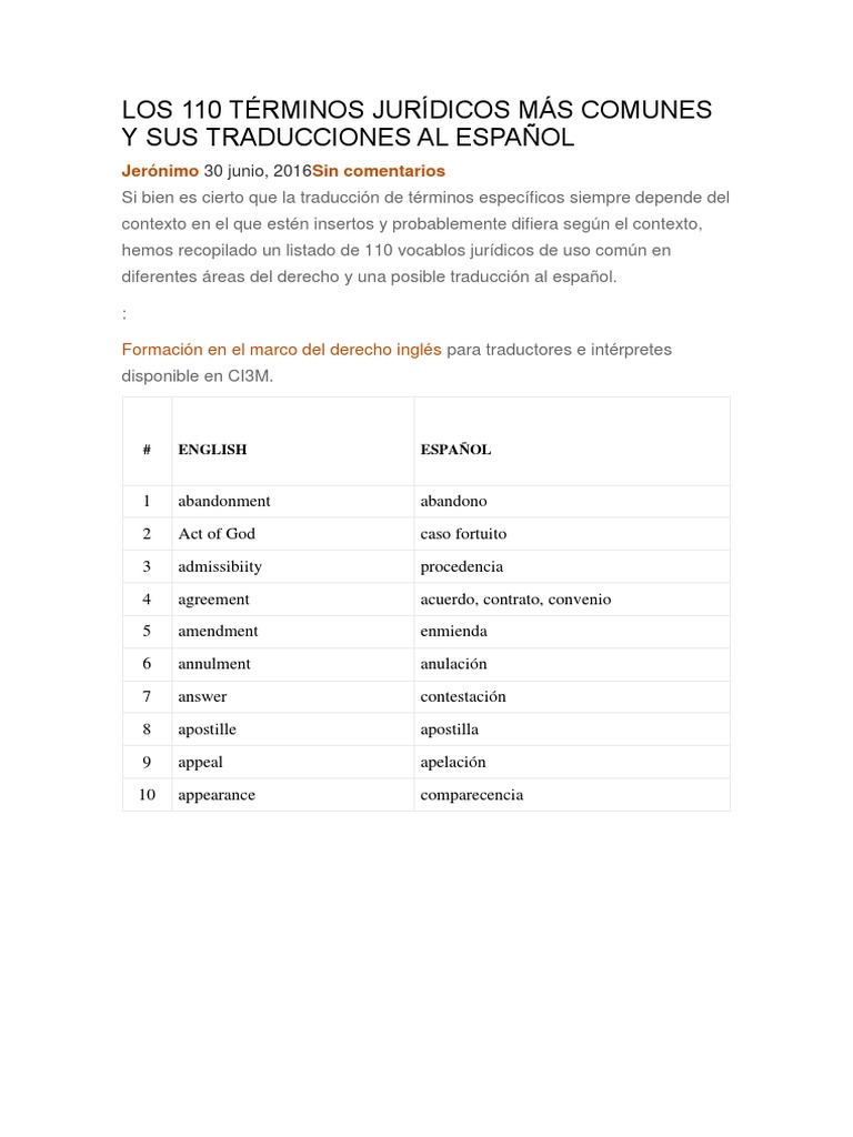 110 Términos Jurídicos Más Comunes | PDF | Traducciones | Justicia