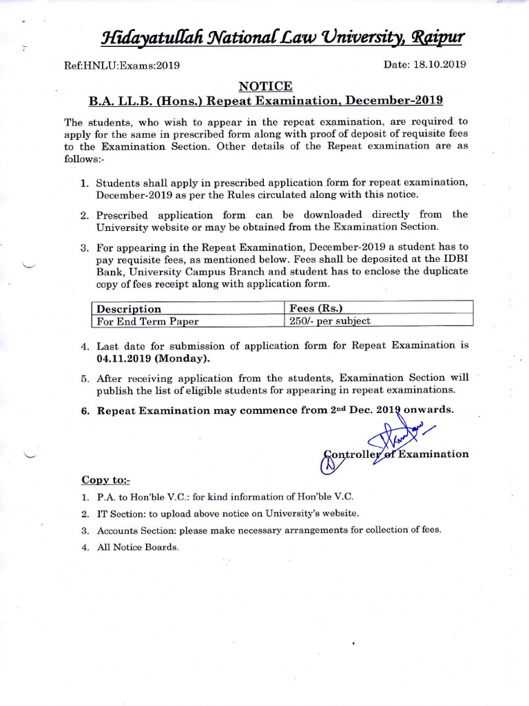 Notice For Repeat Examination Download Free Pdf Government