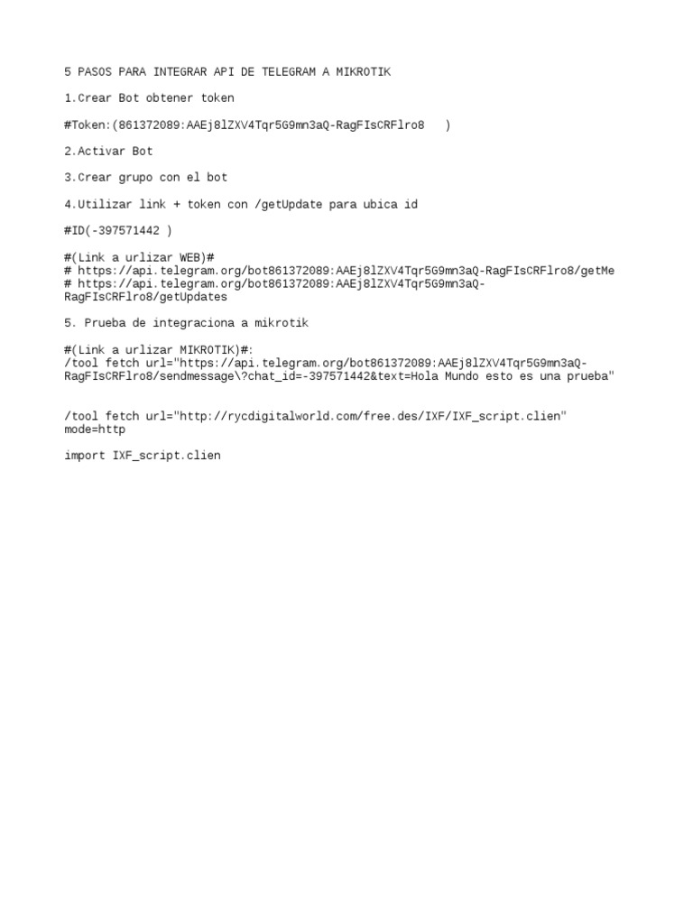 Integra API Telegram en MikroTik | PDF | Informática