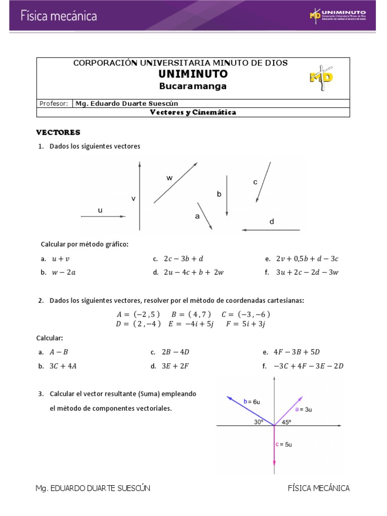 Taller Vectores Cinemática Pdf Vector Euclidiano Velocidad
