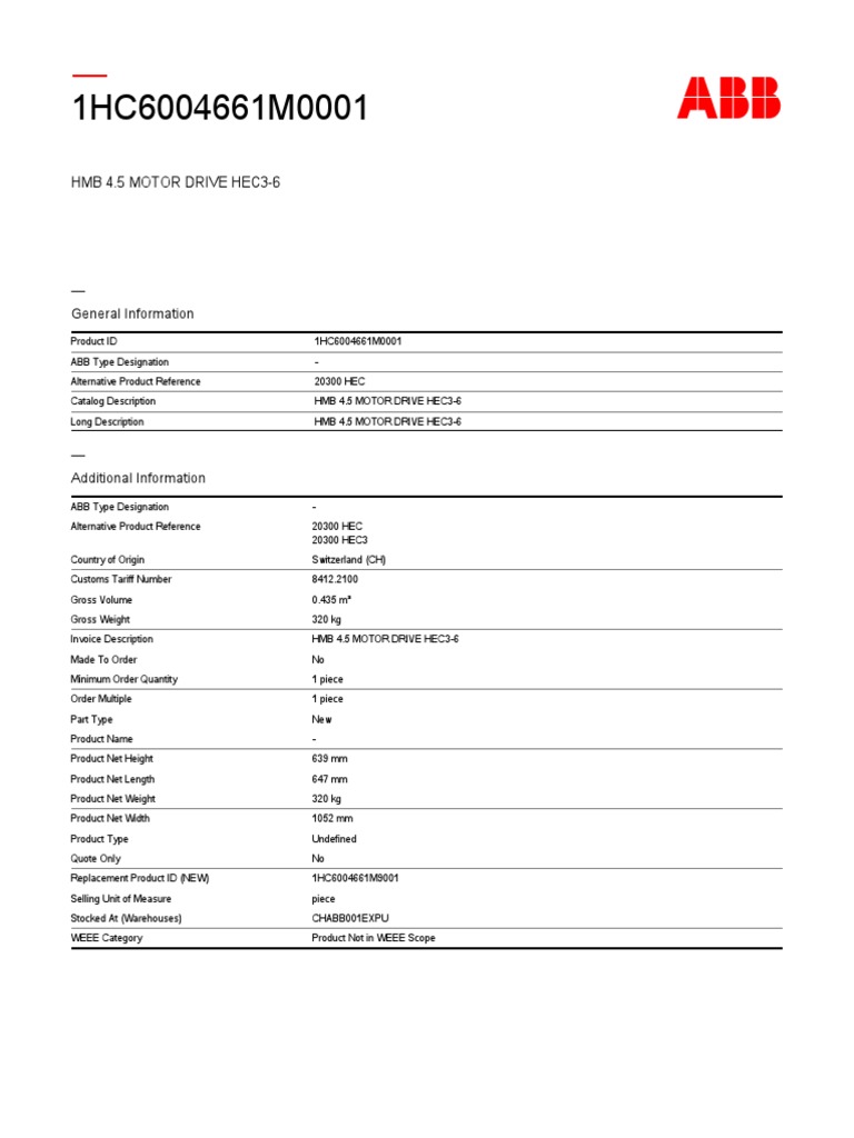 1HC6004661M0001 HMB 4 5 Motor Drive Hec3 6 | PDF