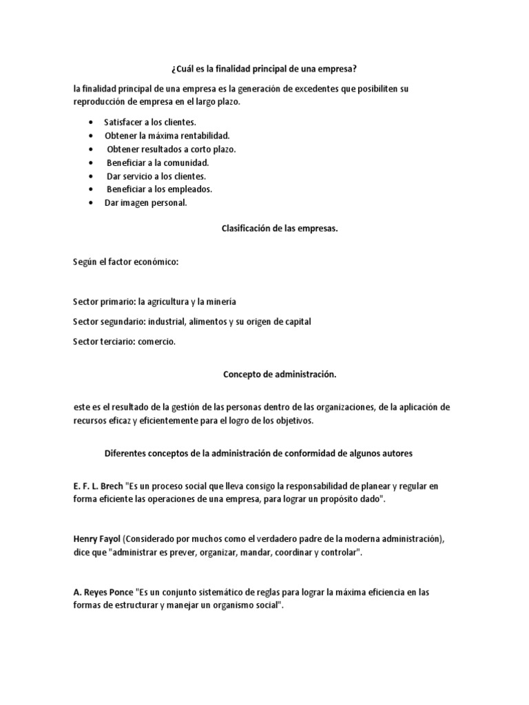 Cuál Es La Finalidad Principal de Una Empresa | PDF | Planificación ...