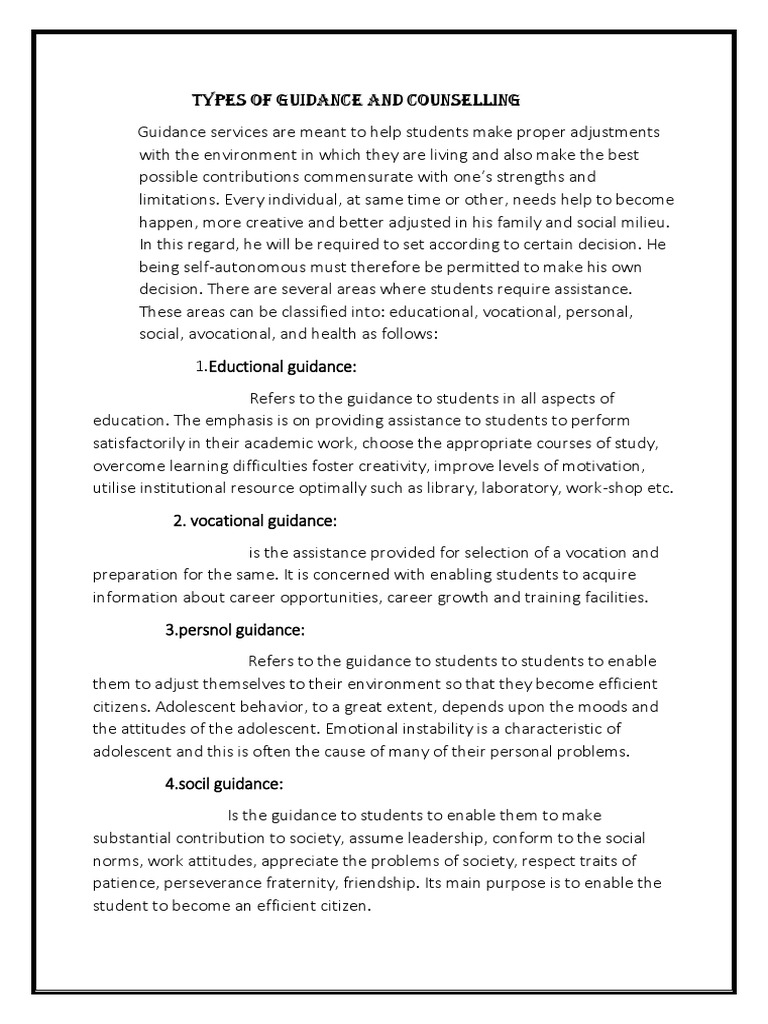 Types of Guidance and Counselling | PDF | Adolescence | Creativity