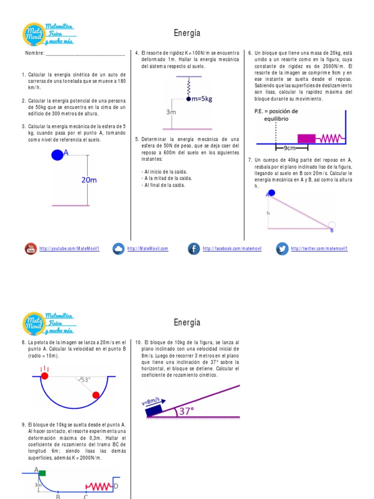 Ejercicios de energía mecánica resueltos | PDF | Mecanica clasica ...