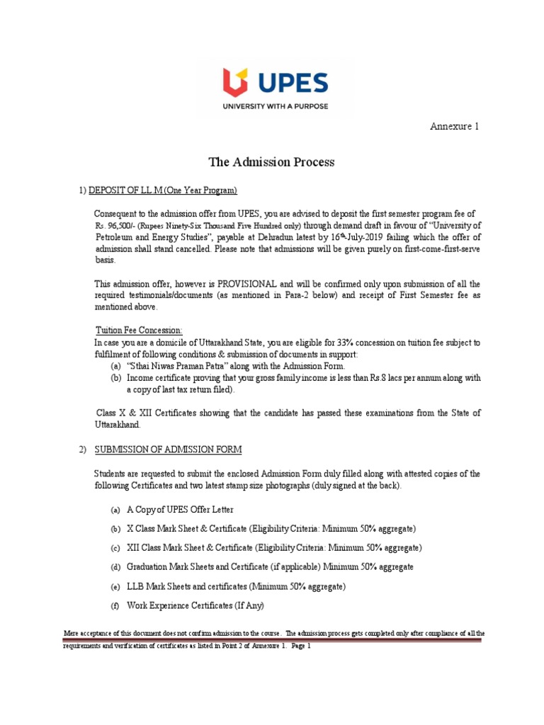 UPES Admission Process | PDF | University And College Admission | Fee