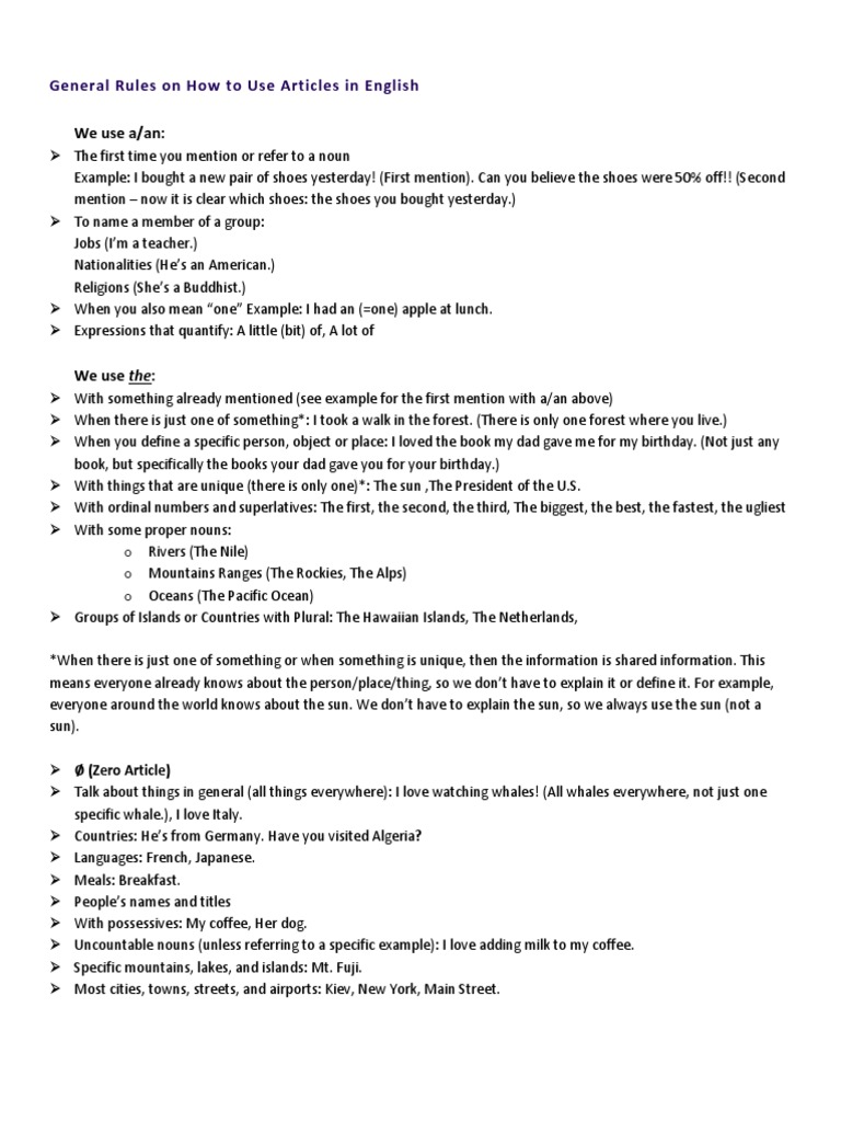 We Use A/an:: General Rules On How To Use Articles in English ...