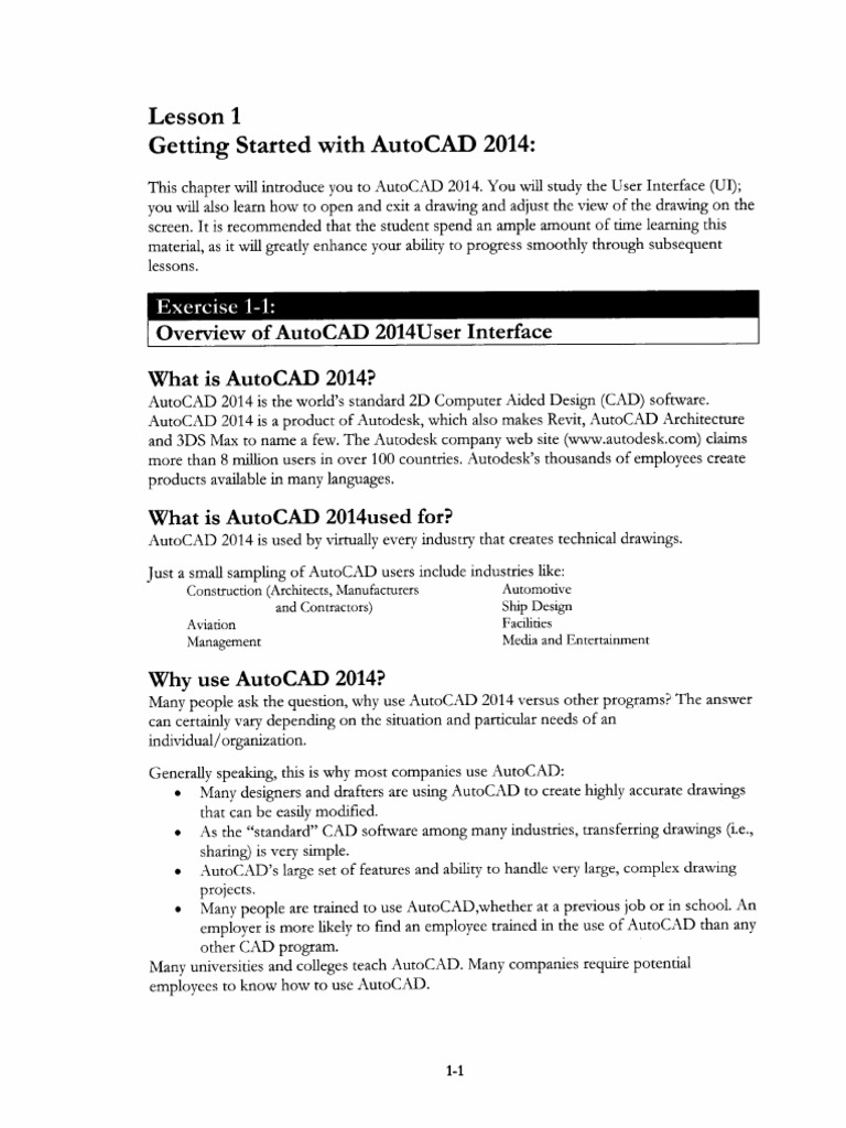 Lesson 1 Autocad User Interface Pdf Auto Cad Computer Aided Design