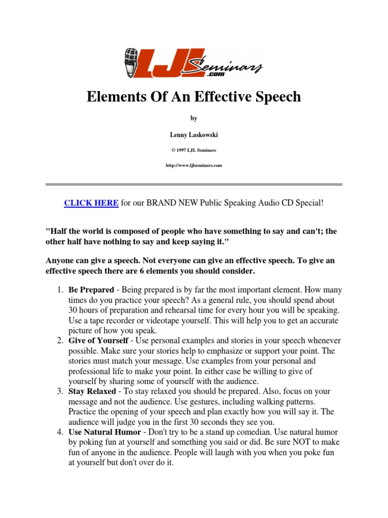 Elements of An Effective Speech | PDF
