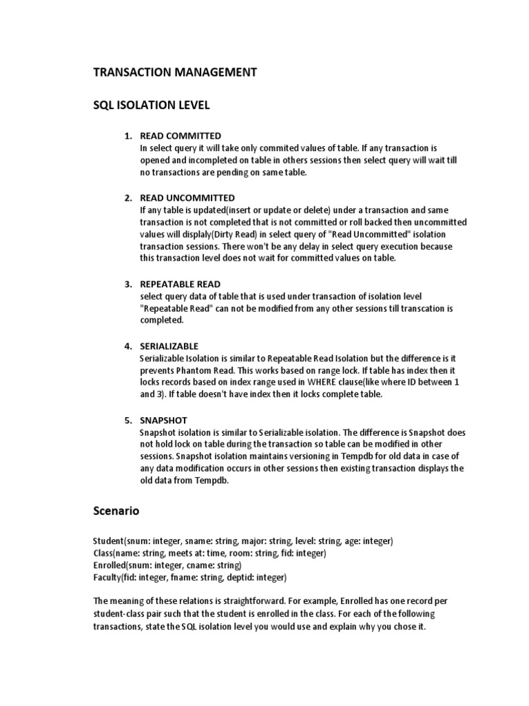 Transaction Management SQL Isolation Level: 1. Read Committed | PDF ...