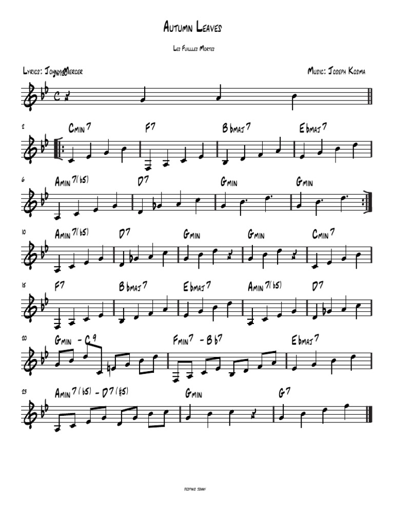 Original Autumn Leaves Lead Sheet Autumn Leaves" Sheet Music By