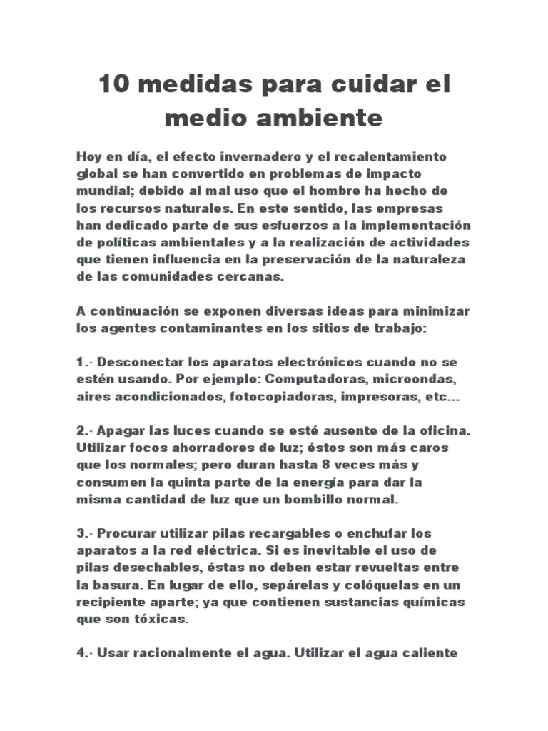 10 Medidas para Cuidar El Medio Ambiente | PDF | La contaminación del ...
