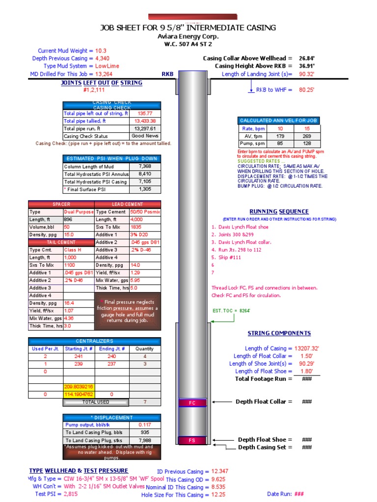 Job Sheet For 9 5/8" Intermediate Casing: 10.3 4,340 Low Lime 13,264 90 ...