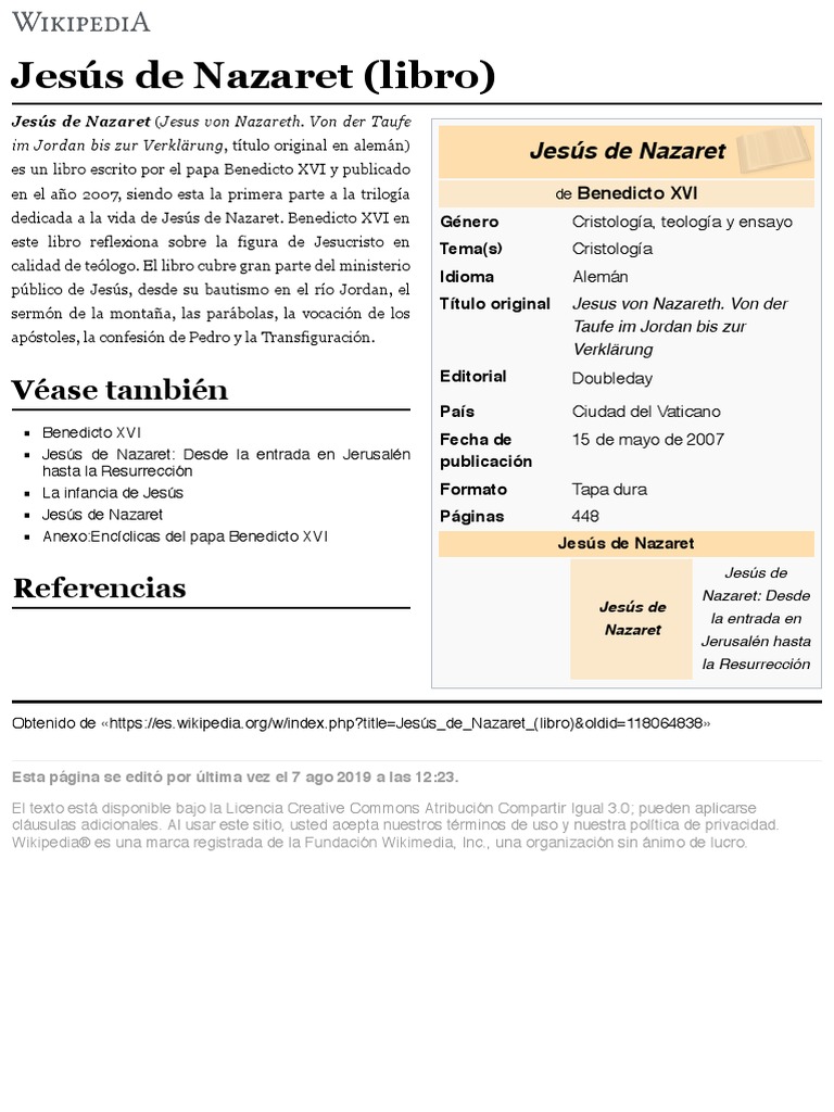 Jesús de Nazaret (Libro) - Wikipedia, La Enciclopedia Libre | PDF ...