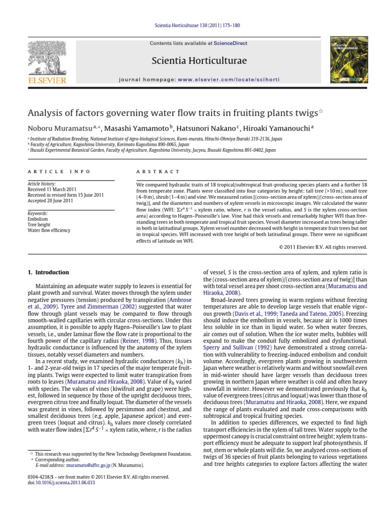 Analysis of Factors Governing Water Flow Traits in Fru 2011 Scientia Horticu | PDF | Trees | Leaf