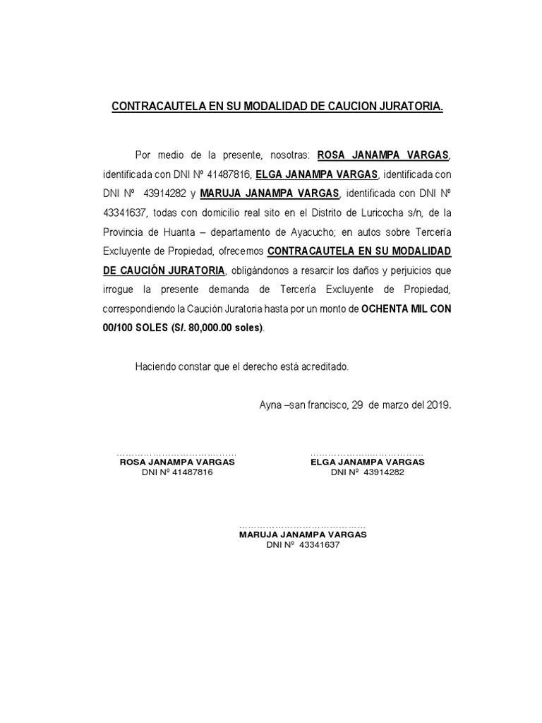 Contracautela y Caución Juratoria | PDF | Ciencias sociales | Derecho
